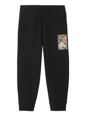Burberry Check Label Cotton Jogging Pants - Black