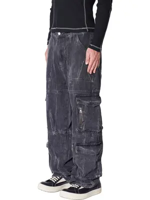 Mnml Ultra Baggy Cotton Cargo Pants - Washed Black