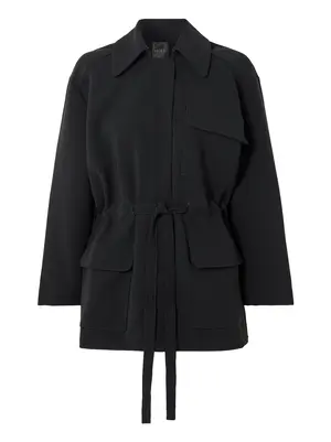 LESET Arielle Belted Crepe Jacket - Black