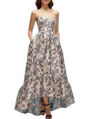 Dessy Collection Floral Brocade High-low Gown - Indigo Midnight