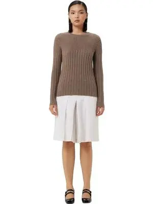 GOBI MONGOLIAN CASHMERE Rib-knit Cashmere Crew Neck Sweater - Taupe
