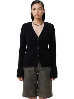 GOBI MONGOLIAN CASHMERE Buttoned Cashmere V-Neck Cardigan Black