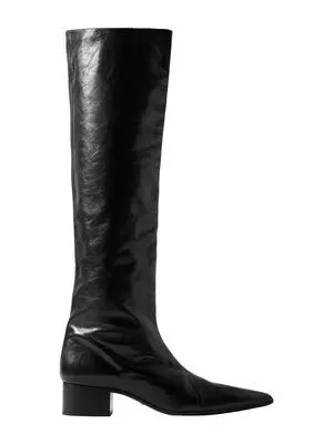 Khaite Andee Crinkled-leather Knee Boots - Black