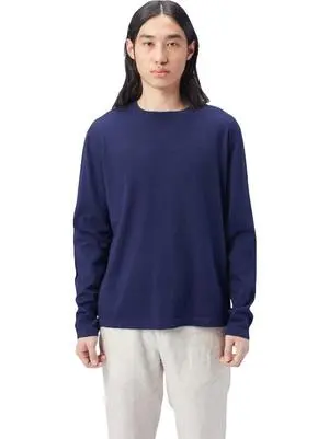Gobi Cashmere GOBI Mongolian Cashmere Cotton, Silk And Cashmere Blend Crewneck Sweater Navy