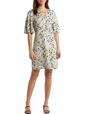 Tommy Bahama Darcy Floral Print Flutter Sleeve Dress - Black