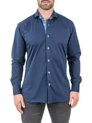MACEOO Einstein Solid Stretch Cotton Button-up Shirt - Blue