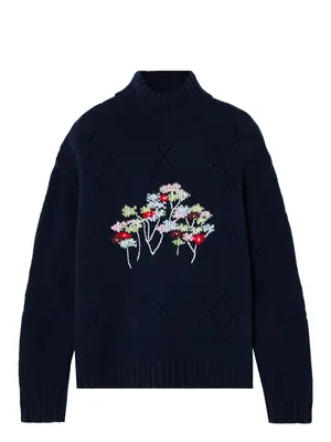 Bernadette Sharon Embroidered Wool-blend Turtleneck Sweater - Blue