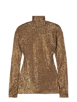 Norma Kamali Sequined Turtleneck Top - Metallic