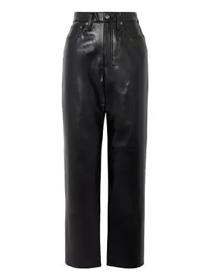 AGOLDE 90s Pinch Waist Long Recycled Leather-blend Straight-leg Pants - Black