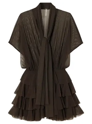 Norma Kamali Lauren Tie-neck Ruffled Mini Dress - Brown