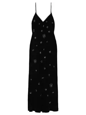 LA LIGNE Embellished Velvet Midi Dress - Black