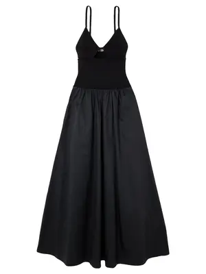 ST. AGNI Cutout Ribbed-knit And Cotton-poplin Maxi Dress - Black