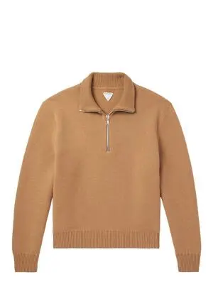 Bottega Veneta Ribbed Cashmere-blend Half-zip Sweater - Brown