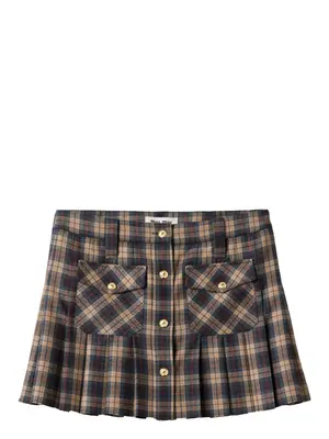 Miu Miu Pleated Tartan Mini Skirt - Brown