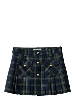 Miu Miu Pleated Tartan Miniskirt - Green