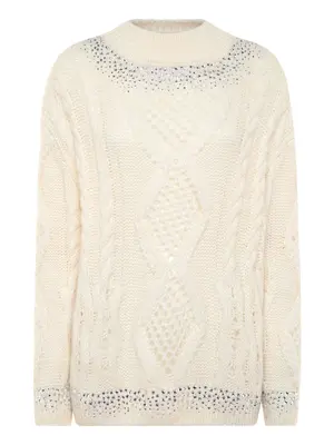 Philipp Plein Rhinestone-embellished Cable-knit Sweater - Neutrals