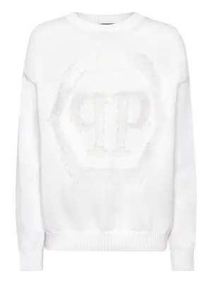 Philipp Plein Devoré-logo Crew-neck Sweater - White