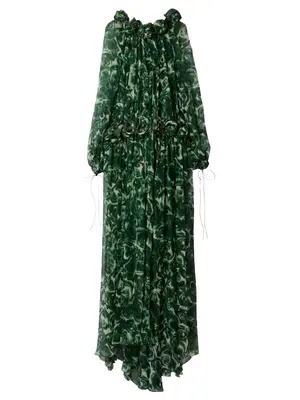 Burberry Printed Silk Maxi Dress - Green