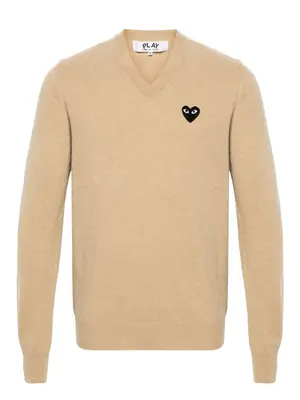 Play Comme Des Garcon Heart-patch Wool Jumper - Neutrals