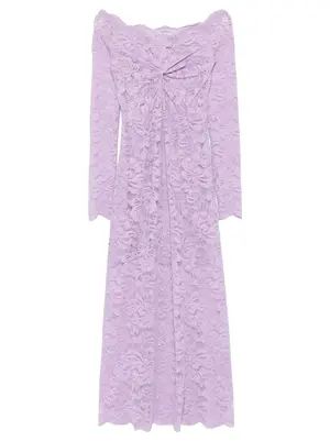 Rabanne Bardot-neckline Lace Maxi Dress - Purple
