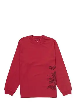 Supreme Dragon Embroide Long Sleeve Top - Red