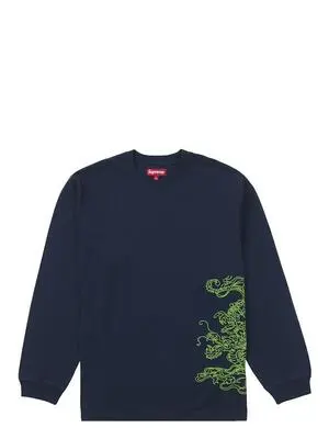Supreme Dragon Embroidered Long Sleeve Top - Navy Blue