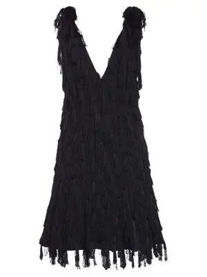Bottega Veneta Fringed Fil Coupe Crepe Mini Dress - Black