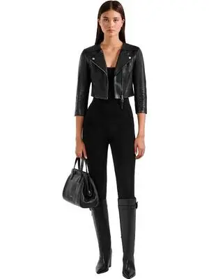 Rudsak Cropped Leather Biker Jacket - Black