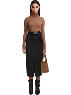 Rudsak Suede Skirt With Front Slit - Black