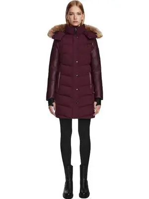 Rudsak Quilted Down Puffer With Faux Fur Trim - Burgundy / Purple