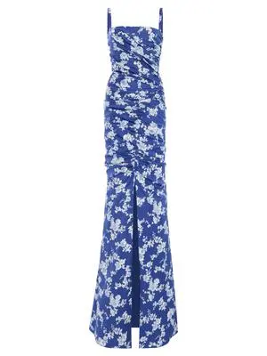 Carolina Herrera Asymmetric Ruched Gown - Blue