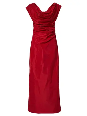 Staud Andrea Taffeta Midi Dress Red