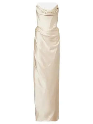 VIVIENNE WESTWOOD Galaxy Draped Crepe Satin Bustier Gown - Beige
