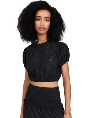 Playa Lucila Eyelet Crew Top - Black