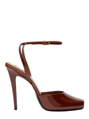 Saint Laurent La Scandale 110 Patent Leather Sandals - Brown