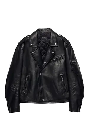 Prada Vintage-treated Leather Biker Jacket - Black