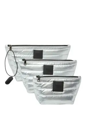 THINK ROYLN Travel Trio Raffia Pouches - Pearl Silver