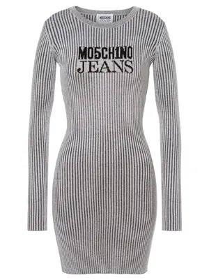 Moschino Cut-out Striped Mini Dress - Grey