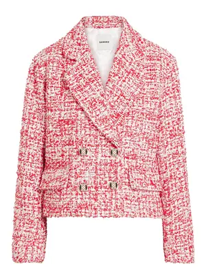 Sandro Double-breasted Metallic Tweed Blazer - Red