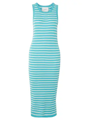 LISA YANG Nicolette Striped Cashmere Midi Dress - White