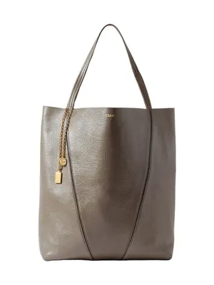 Chloé Spin Embellished Textured-leather Tote - Brown