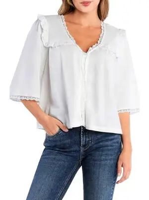 BILLY T Juliet Lace & Ruffle Cotton Blend Top - White