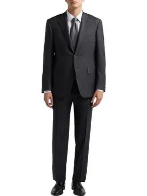 Canali Siena Regular Fit Dark Grey Slub Wool Suit - Charcoal