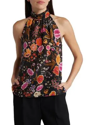 Kobi Halperin Madison Floral Silk Halter Top - Black Multi