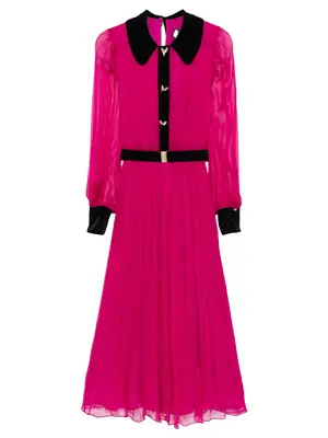 NISSA Belted Silk Midi Dress - Pink