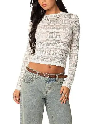 EDIKTED Textured Sheer Lace Top - Cream