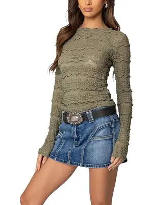 EDIKTED Textured Sheer Lace Top - Olive
