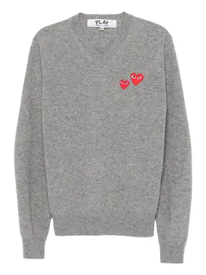 Play Comme Des Garcon Heart-patch Sweater - Grey