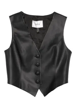 NISSA Faux-leather Waistcoat - Black