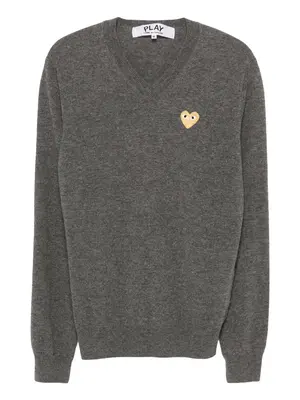 Play Comme Des Garcon Heart-patch Sweater - Grey